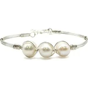 ALEGRIA ACCESSORIES Perla Freshwater Pearl Bangle Bracelet - Silver