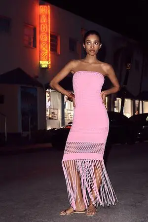 slim fit dress slacks Pink Strapless Floral Lace A-Line Dress