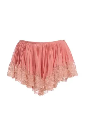 Saint Laurent Lace-trimmed Plissé Silk Shorts - Pink