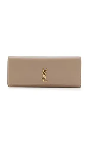Saint Laurent Kate Grain De Poudre Leather Clutch Ivory