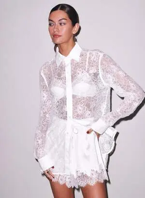 FLEUR DU MAL Juliet Lace Button Down Shirt
