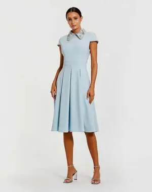 Mac Duggal Embellished Collar A-line Midi Dress - Blue