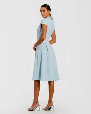 Mac Duggal Embellished Collar A-line Midi Dress - Blue