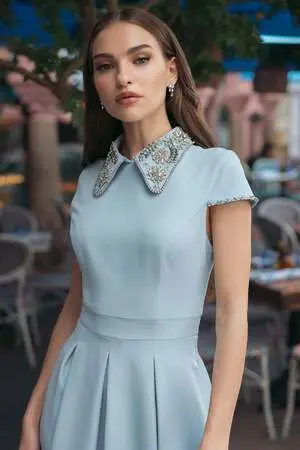Mac Duggal Embellished Collar A-line Midi Dress - Blue