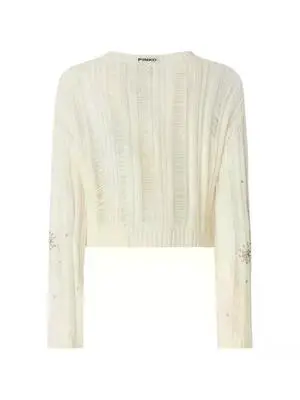 Pinko Jewel Detail Openwork Cropped Sweater