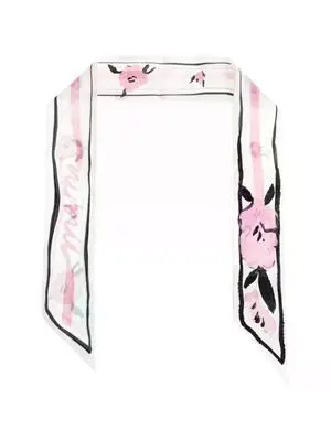 Marni Floral-print Striped-trim Silk Scarf - White