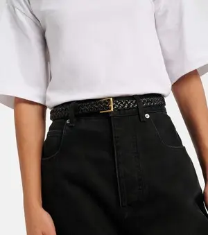 Bottega Veneta Solo Intreccio Leather Belt - Black