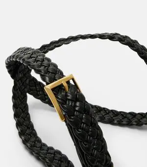 Bottega Veneta Solo Intreccio Leather Belt - Black
