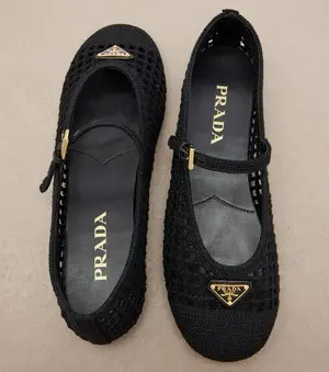 Prada Crochet Mary Jane Flats - Black