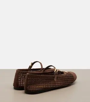 Prada Crochet Mary Jane Flats - Brown