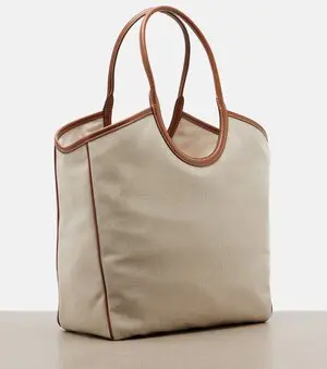 Miu Miu Canvas Shopper With Leather Trim