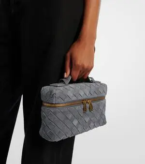 Bottega Veneta Intrecciato Suede Vanity Bag - Grey