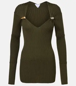 Bottega Veneta Ribbed-knit Cashmere And Silk Top - Green