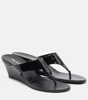 Prada Patent Leather Thong Sandals - Black