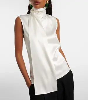 Bottega Veneta Scarf-detail Silk-blend Satin Top - White