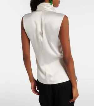Bottega Veneta Scarf-detail Silk-blend Satin Top - White