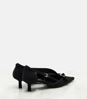Prada Pointed Toe Buckled Canvas Pumps - Black