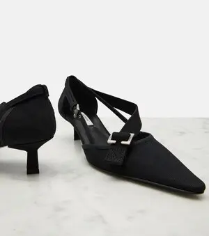 Prada Pointed Toe Buckled Canvas Pumps - Black