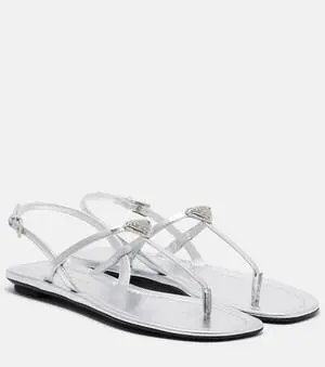 Prada Metallic Leather Sandals - Silver