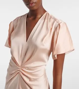 Victoria Beckham Eve Gathered Satin Crêpe Midi Dress - Pink