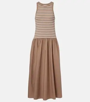 Velvet By Graham & Spencer Romina Striped Cotton-blend Midi Dress - Brown