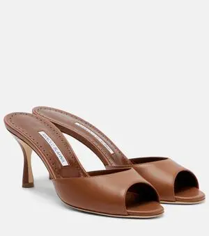 Manolo Blahnik Jada Leather Mules - Brown