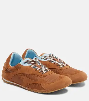 Bottega Veneta Orbit Flash Suede-Trimmed Sneakers Brown