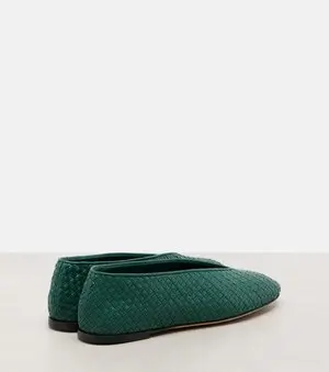 Bottega Veneta Rosa Intrecciato Leather Ballet Flats - Green