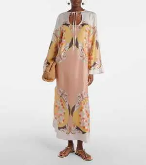 La DoubleJ Twin Flame Printed Silk Twill Maxi Dress