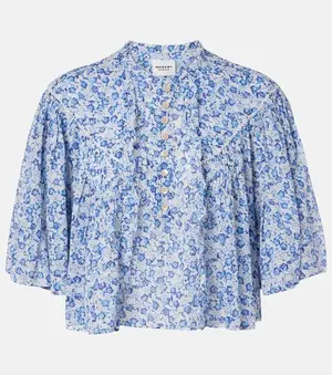 MARANT ETOILE Floral Cotton Veelia Top - Blue
