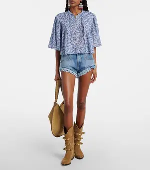MARANT ETOILE Floral Cotton Veelia Top - Blue
