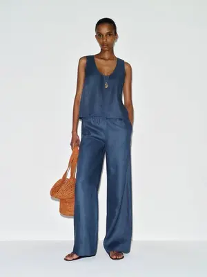 REFORMATION Lenora Linen Two Piece Set - Blue