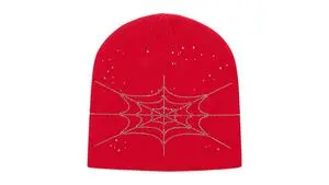 SP5DER Star Rhinestone Skully Beanie - Red