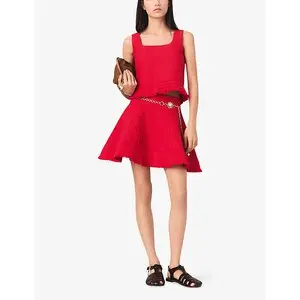 Maje Ruffled Square-neck Stretch-knit Top