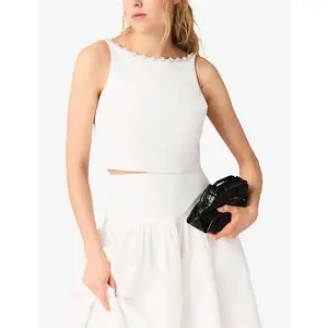Maje Sleeveless Jewelled-collar Taffeta Cropped Top