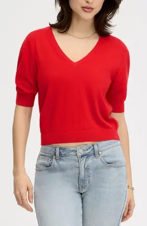 Sam Edelman Cropped V-neck Sweater - Flame