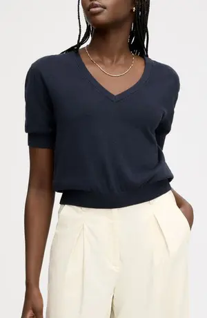 Sam Edelman Cropped V-neck Sweater - Navy
