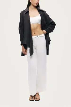 NOCTURNE Front-tie Longline Shirt - Anthracite