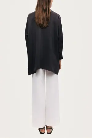 NOCTURNE Front-tie Longline Shirt - Anthracite