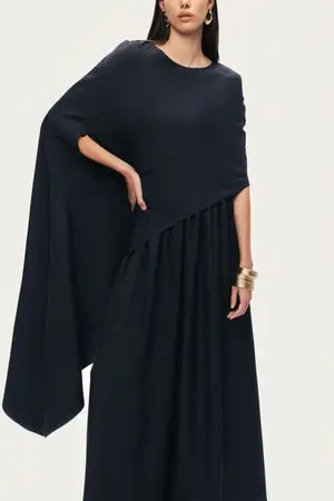 NOCTURNE Draped Cape Blouse - Black