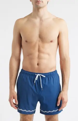 MAVRANS Waves Embroidered Swim Trunks - Blue