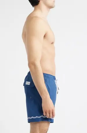 MAVRANS Waves Embroidered Swim Trunks