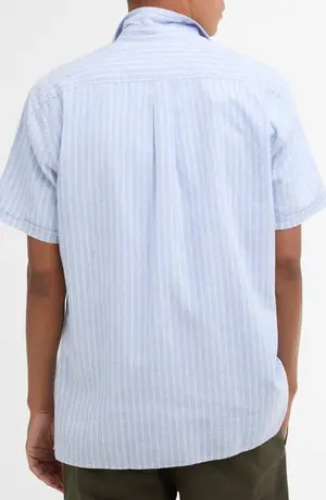 Barbour Nelson Stripe Short Sleeve Linen & Cotton Button-up Shirt - Blue