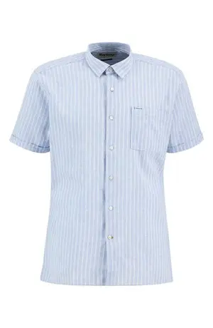 Barbour Nelson Stripe Short Sleeve Linen & Cotton Button-up Shirt - Blue