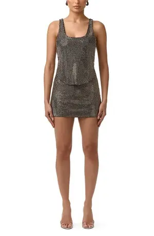 Naked Wardrobe Rhinestone Mesh Overlay Miniskirt