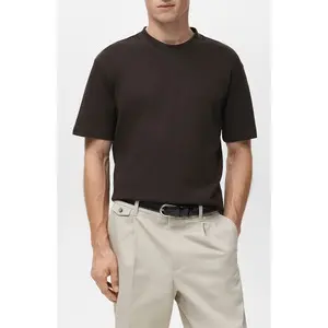 Mango Regular Fit Medium Weight Cotton T-shirt Chocolate