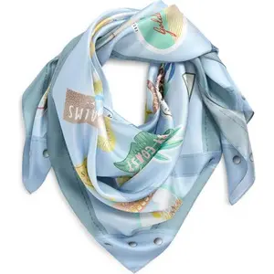 Echo Travel Stickers Silk Square Scarf - Blue Shadow
