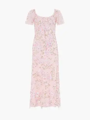 NEEDLE & THREAD Dream Garland Puff Sleeve Maxi Gown - Seashell/multi