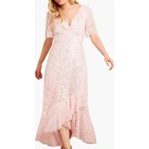 NEEDLE & THREAD Anais Sequin Frill Ankle Gown - Seashell
