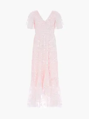 NEEDLE & THREAD Anais Sequin Frill Ankle Gown - Seashell